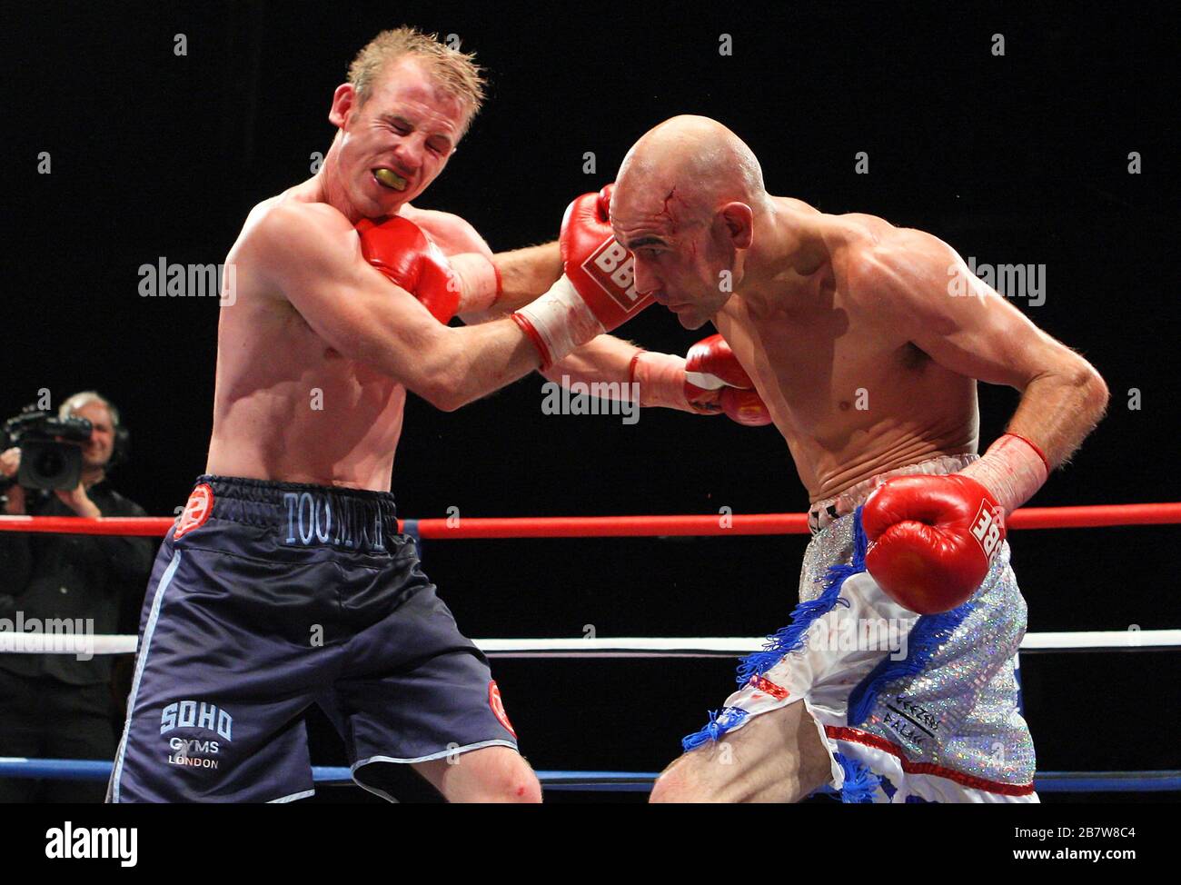 Stuart Hall (white shorts) defeats Martin Power in a bantamweight ...