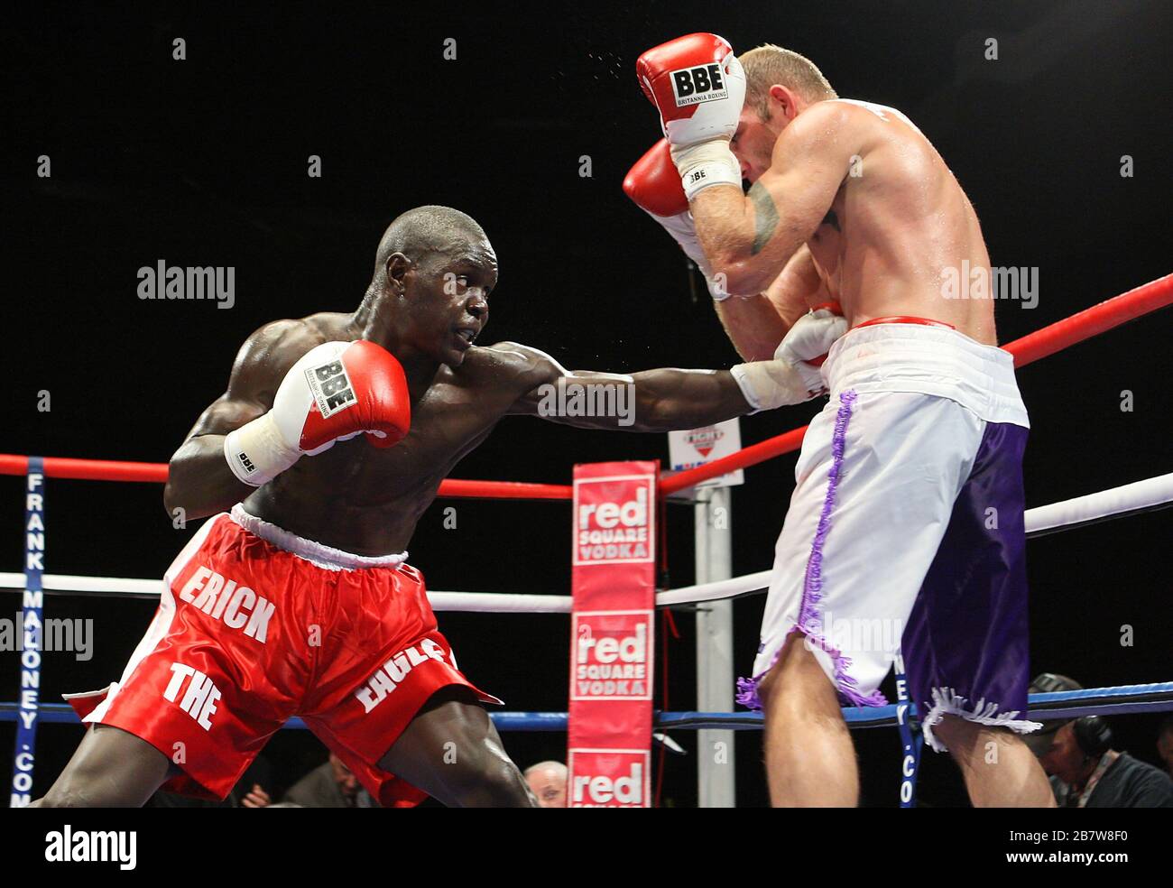 Eric Ochieng (red shorts) defeats Matt Scriven in a Light-Middleweight ...