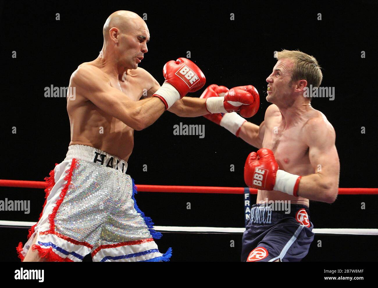Stuart Hall (white shorts) defeats Martin Power in a bantamweight ...