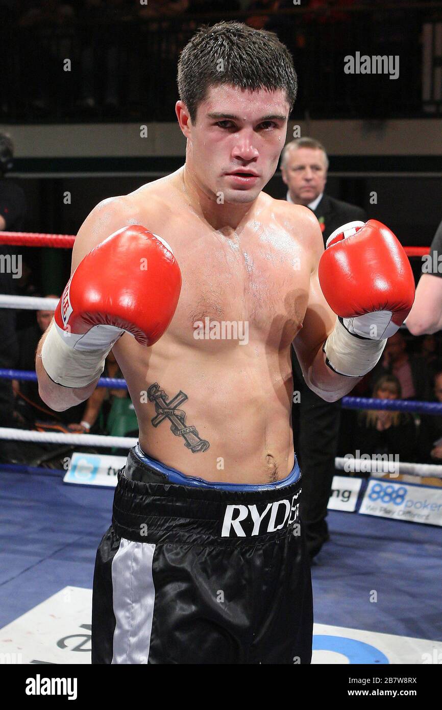 John Ryder (black shorts) defeats Luke Osman in a Middleweight boxing ...