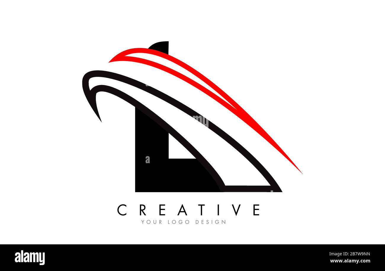 L letter logo with Black and Red Monogram Swashes Design Vector ...