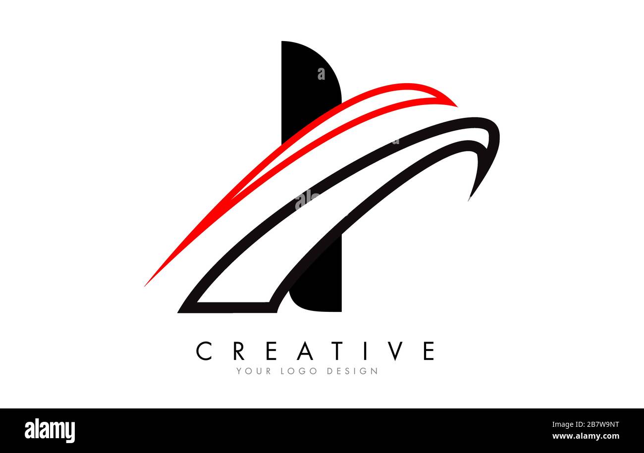 I letter logo with Black and Red Monogram Swashes Design Vector ...