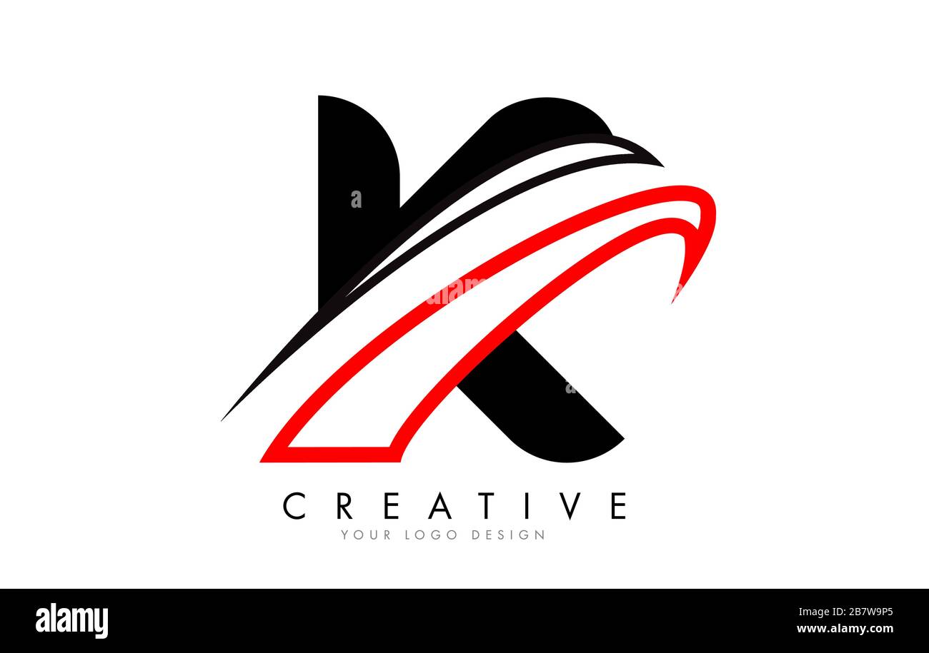 K letter logo with Black and Red Monogram Swashes Design Vector ...