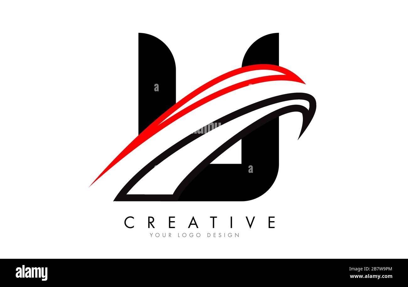 U letter logo with Black and Red Monogram Swashes Design Vector ...