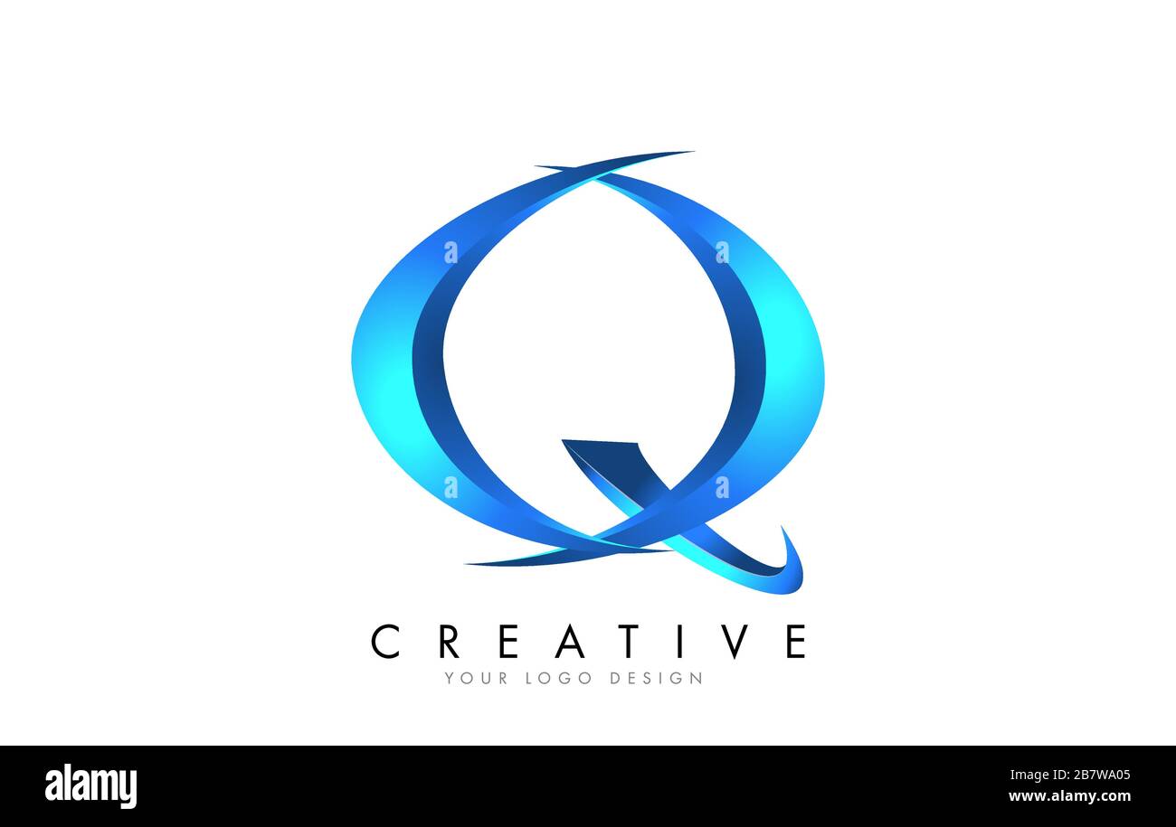 Creative Q letter logo with Blue 3D bright Swashes. Blue Swoosh Icon ...