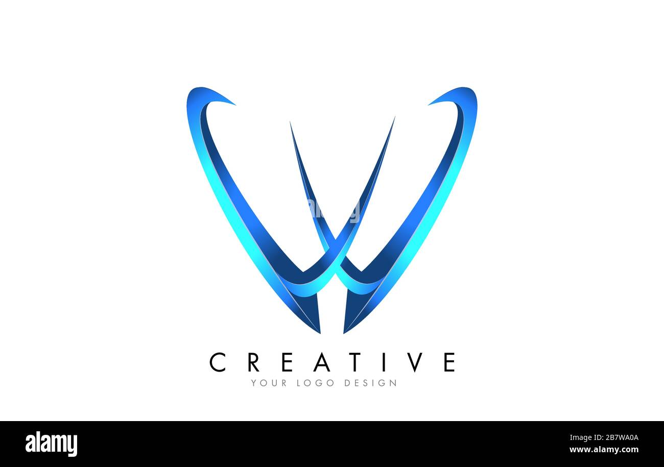 Creative W letter logo with Blue 3D bright Swashes. Blue Swoosh Icon ...