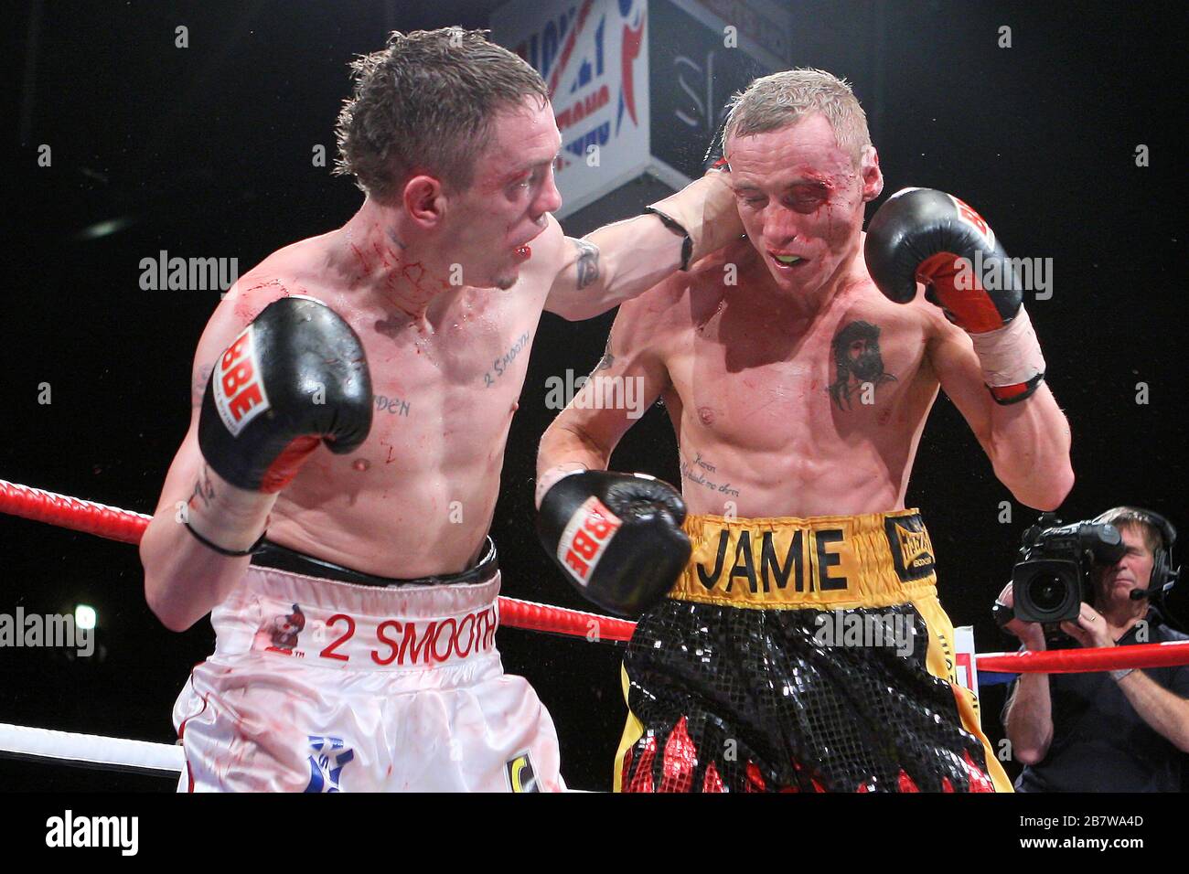Jason Booth (white shorts) defeats Jamie Arthur in a Super-Middleweight ...