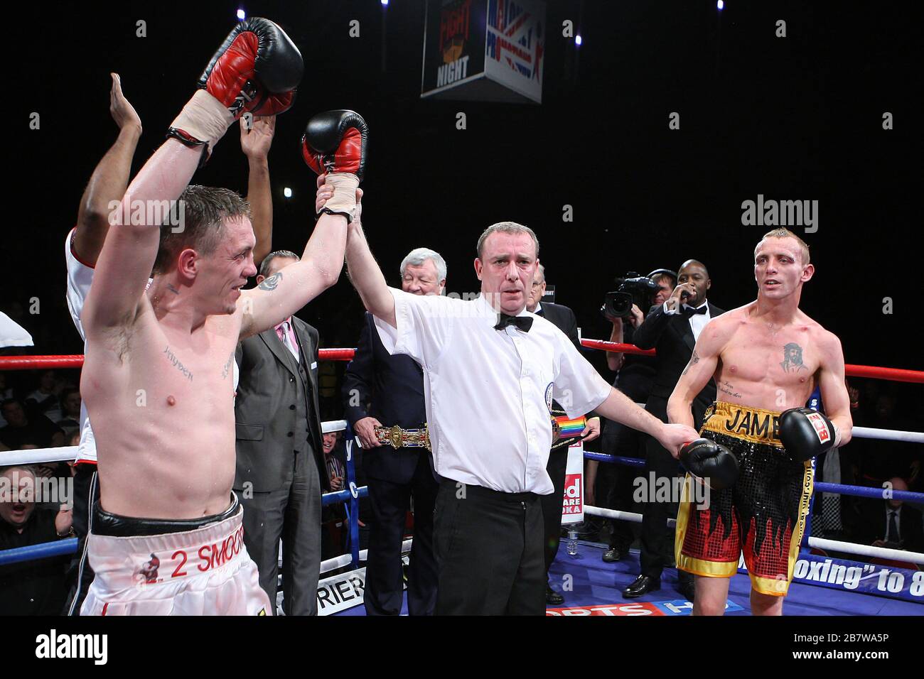 Jason Booth (white shorts) defeats Jamie Arthur in a Super-Middleweight ...
