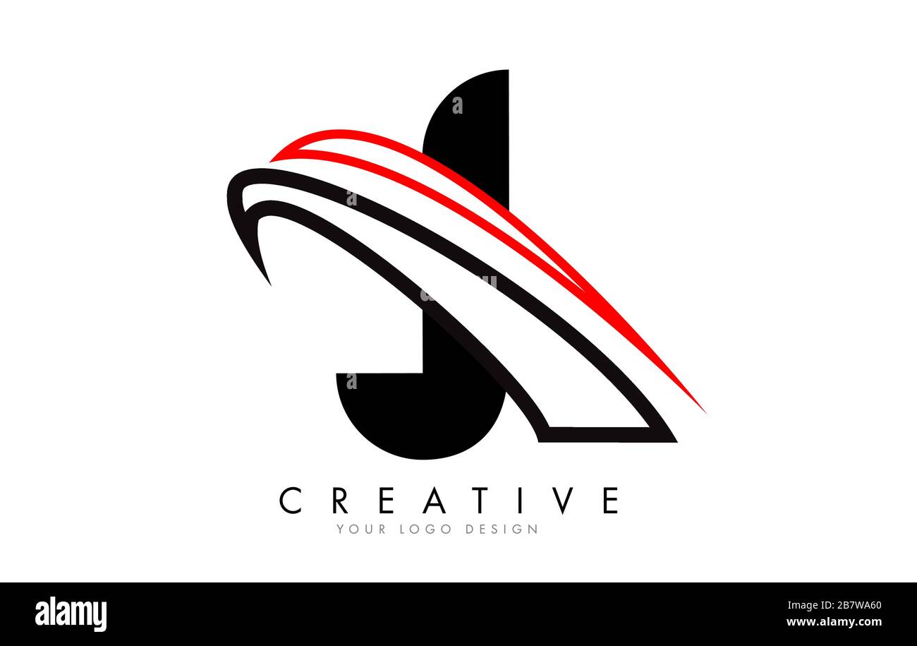 J letter logo with Black and Red Monogram Swashes Design Vector ...