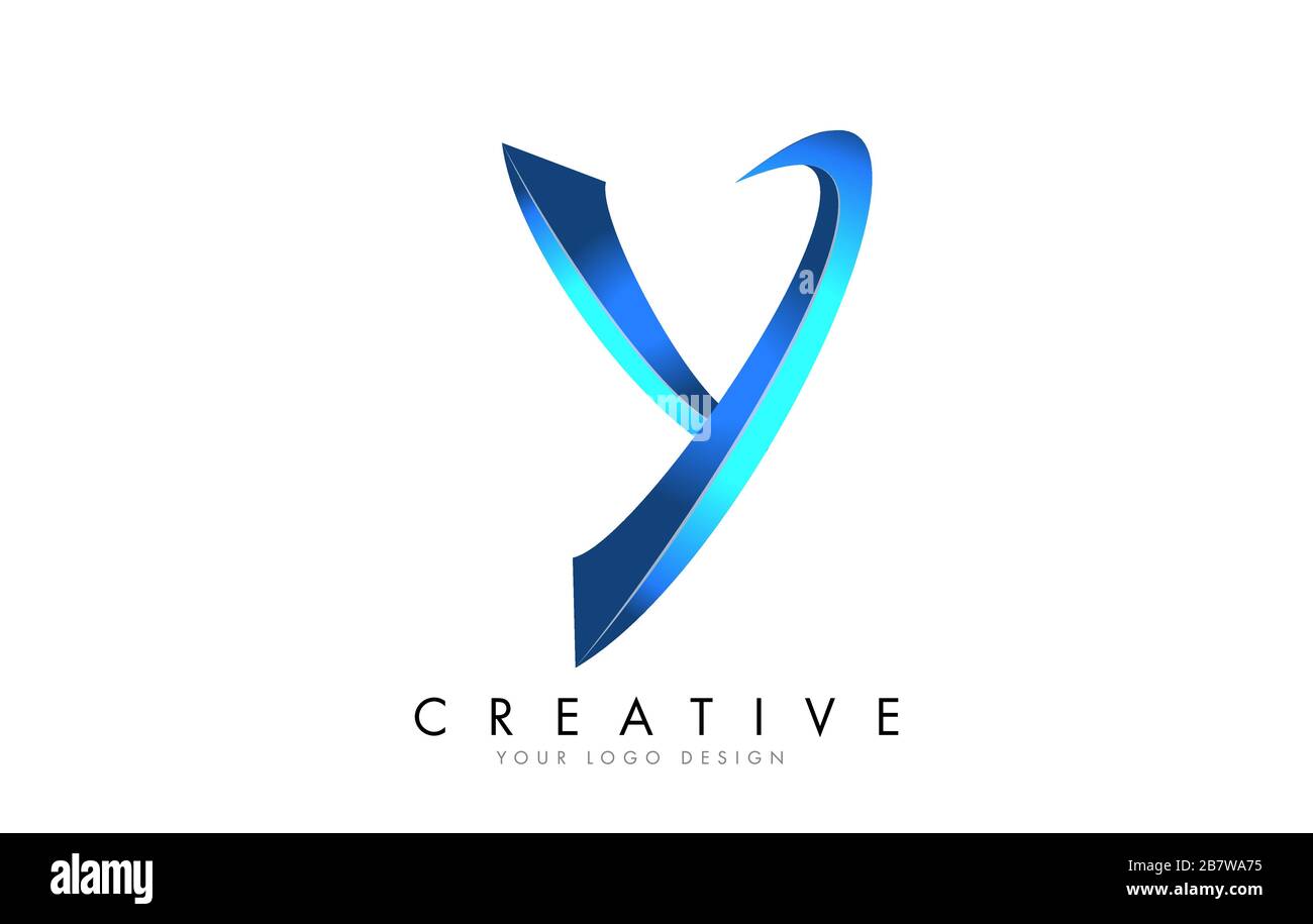 Creative Y letter logo with Blue 3D bright Swashes. Blue Swoosh Icon ...
