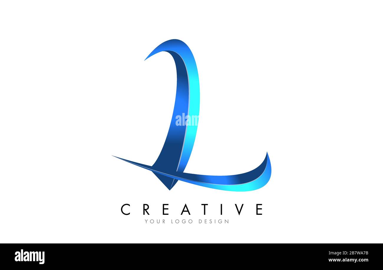Creative L letter logo with Blue 3D bright Swashes. Blue Swoosh Icon ...
