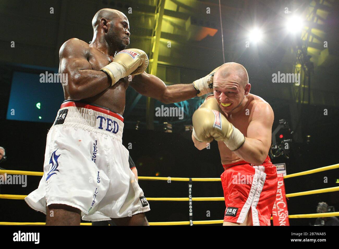 Gavin Rees (red shorts) defeats Ted Bami in the Quarter-Final of Prizefighter 'The Light ...
