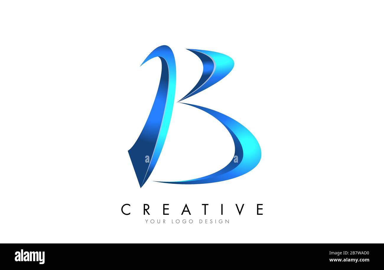 Creative B letter logo with Blue 3D bright Swashes. Blue Swoosh Icon ...