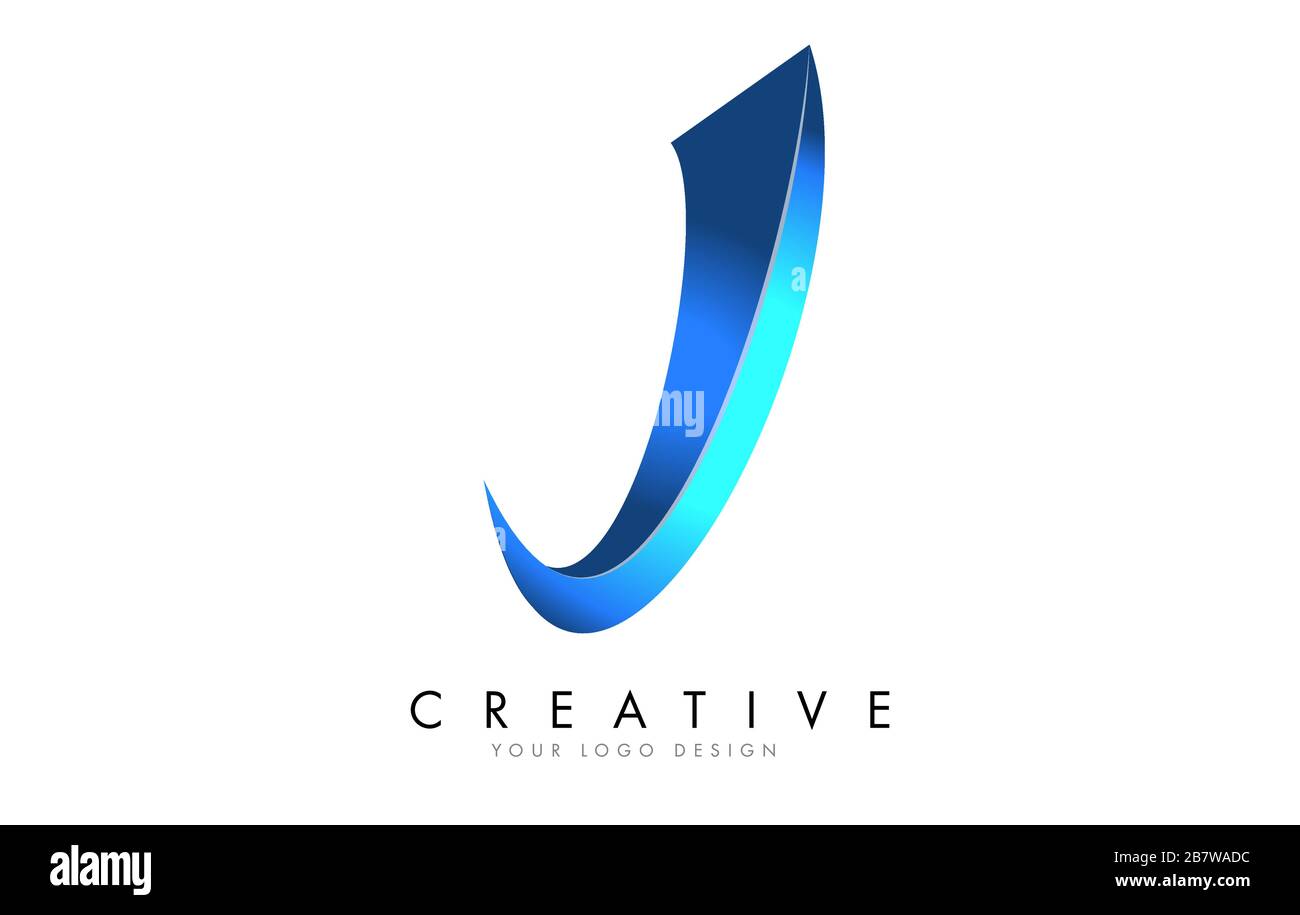Creative J letter logo with Blue 3D bright Swashes. Blue Swoosh Icon ...