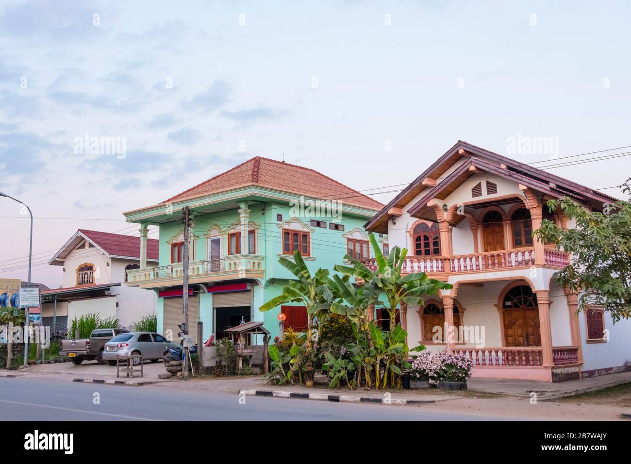 Residential housing, Road 4, main street, Sainyabuli, Laos Stock Photo ...