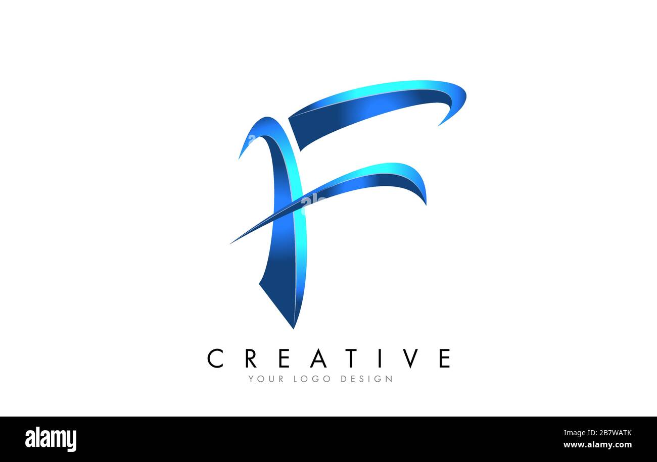 Creative F letter logo with Blue 3D bright Swashes. Blue Swoosh Icon ...
