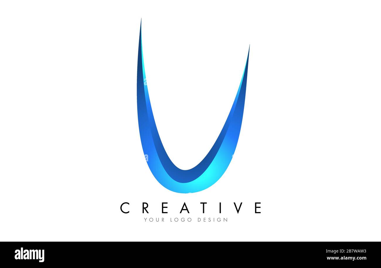 Creative U letter logo with Blue 3D bright Swashes. Blue Swoosh Icon ...