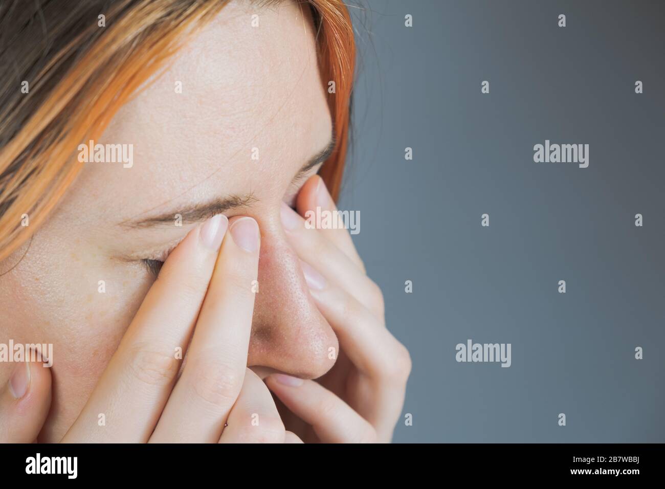 Touching Face With Hands Concept Of Bringing Infection To Eyes Woman