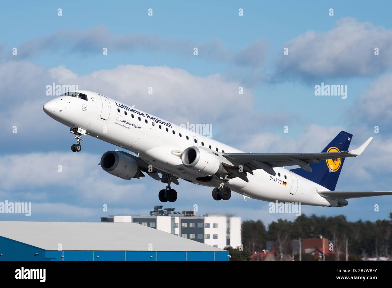 Embraer E190LR of Lufthansa Regional in Gdansk, Poland. March 14th 2020 ...
