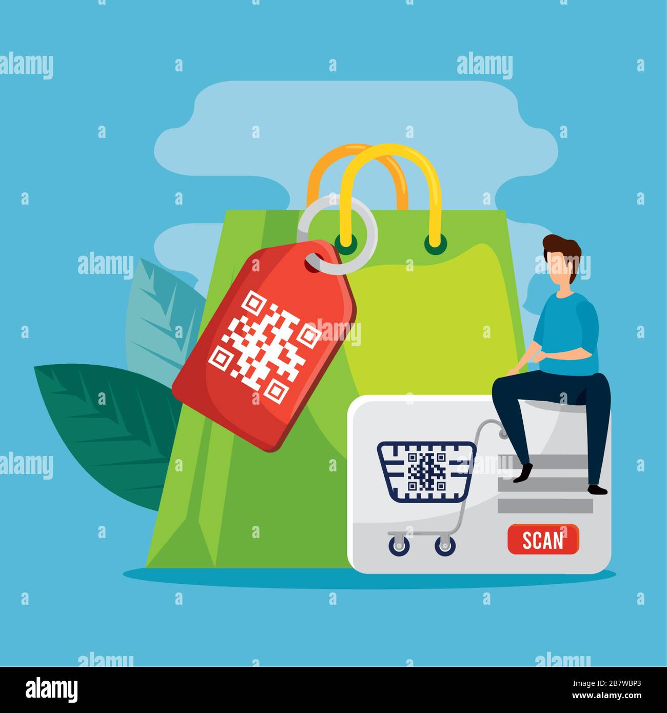 man with code qr and icons Stock Vector Image & Art - Alamy