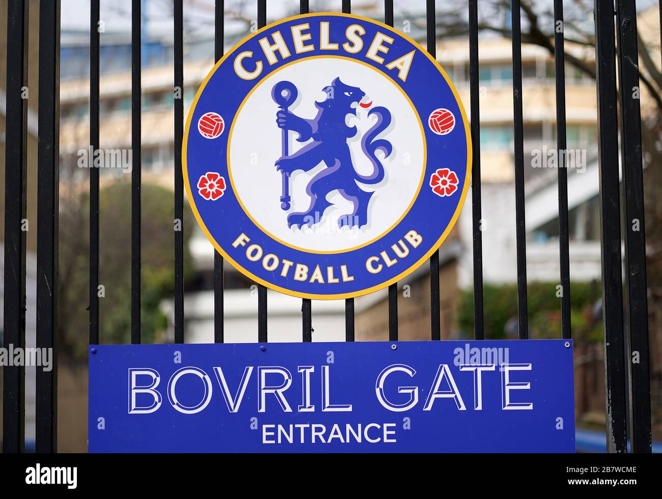 A general view of the Bovril Gate entrance in front of Stamford Bridge ...