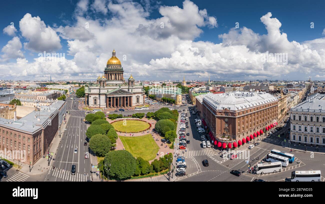 Aerial photo panorama of Isaac cathedral at day time, panorama of city ...