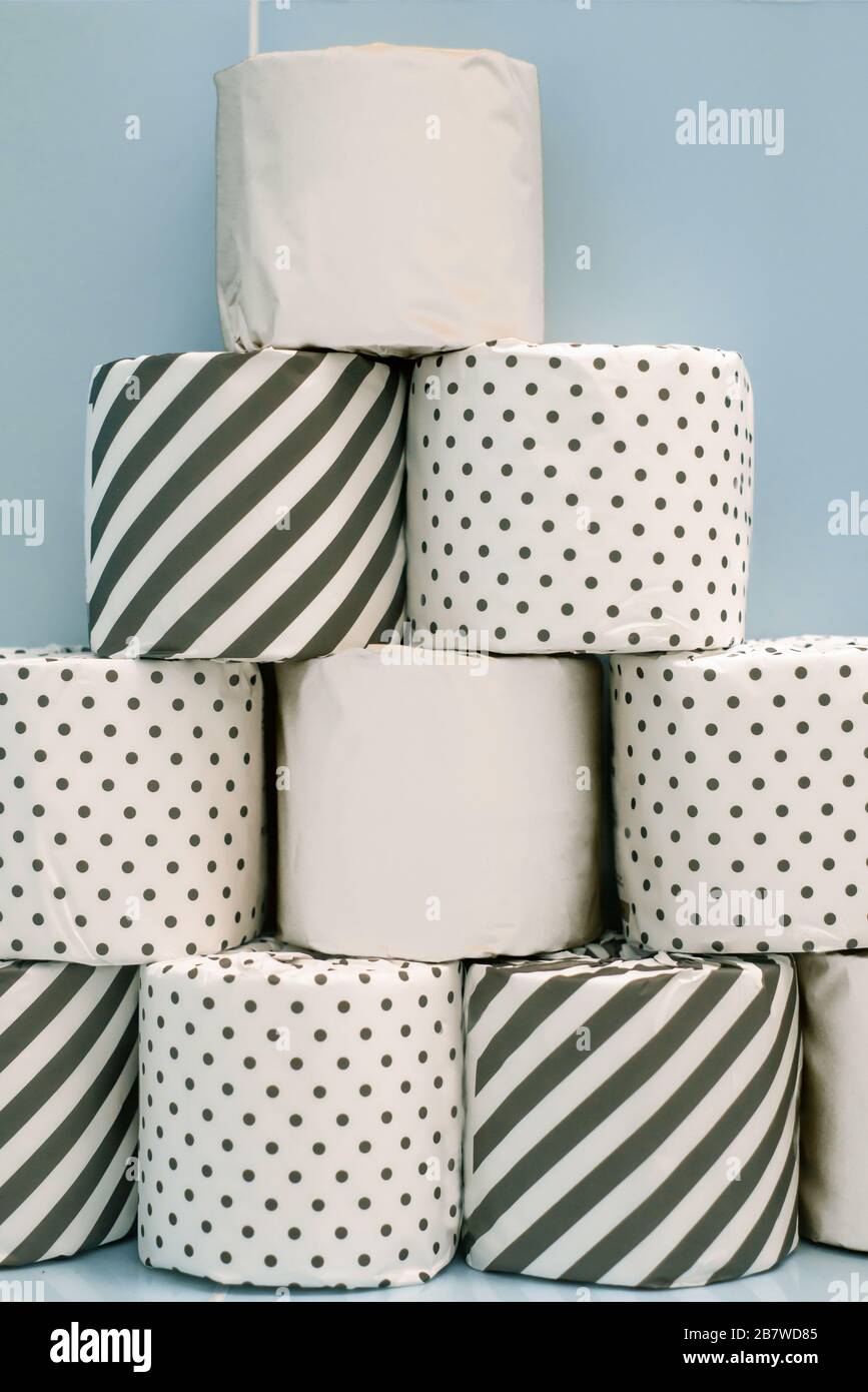 Emergency Supply of Toilet Paper Roll Stacked in a Pyramid in a ...