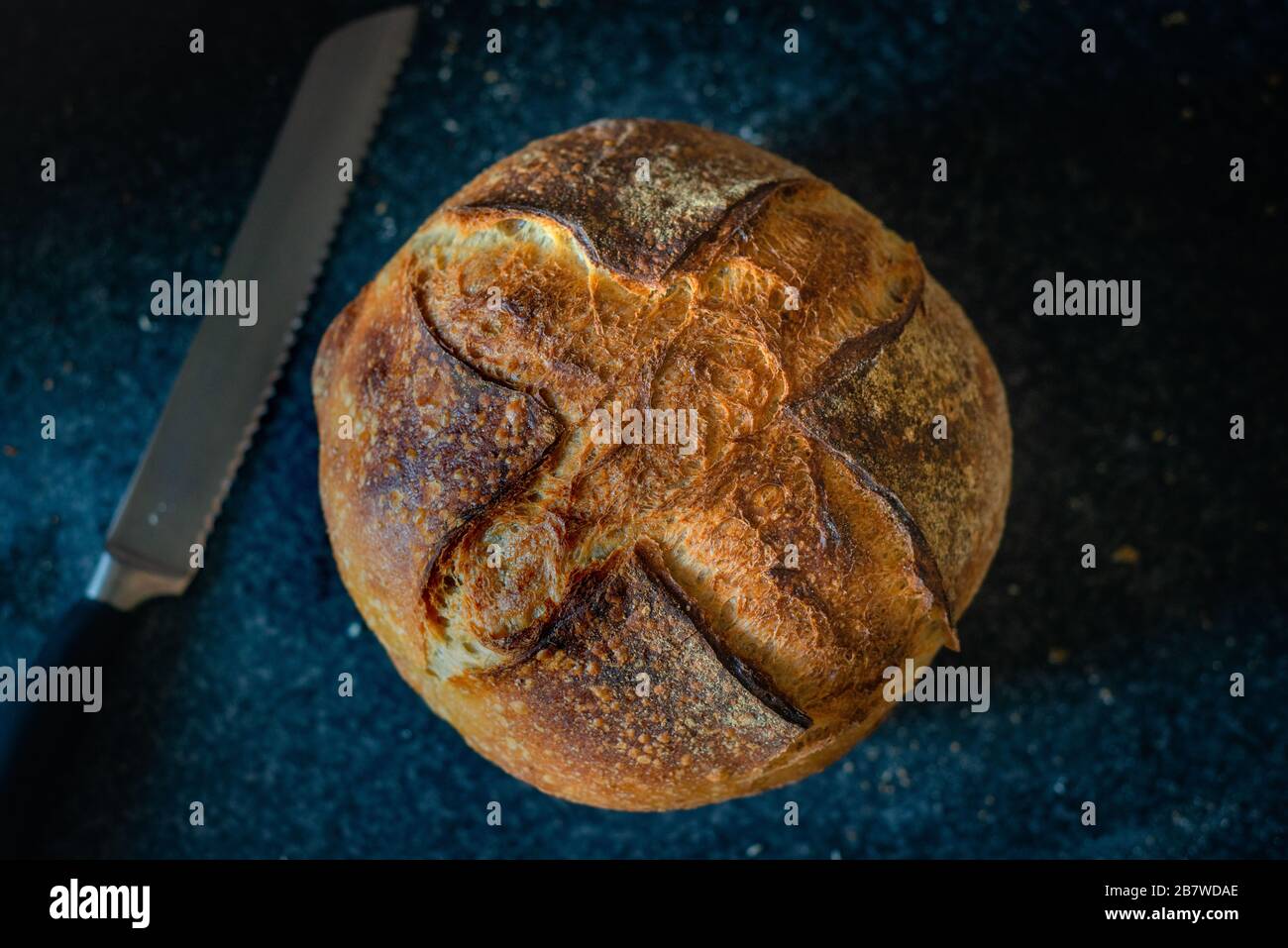 Rustic Round Loaf of Sourdough Bread From Above Stock Photo - Alamy