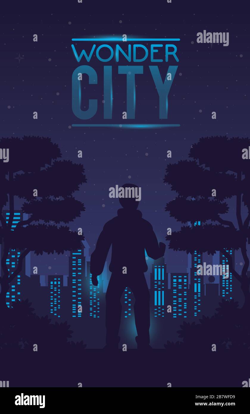 wonder city with buildings and man cityscape scene Stock Vector Image ...