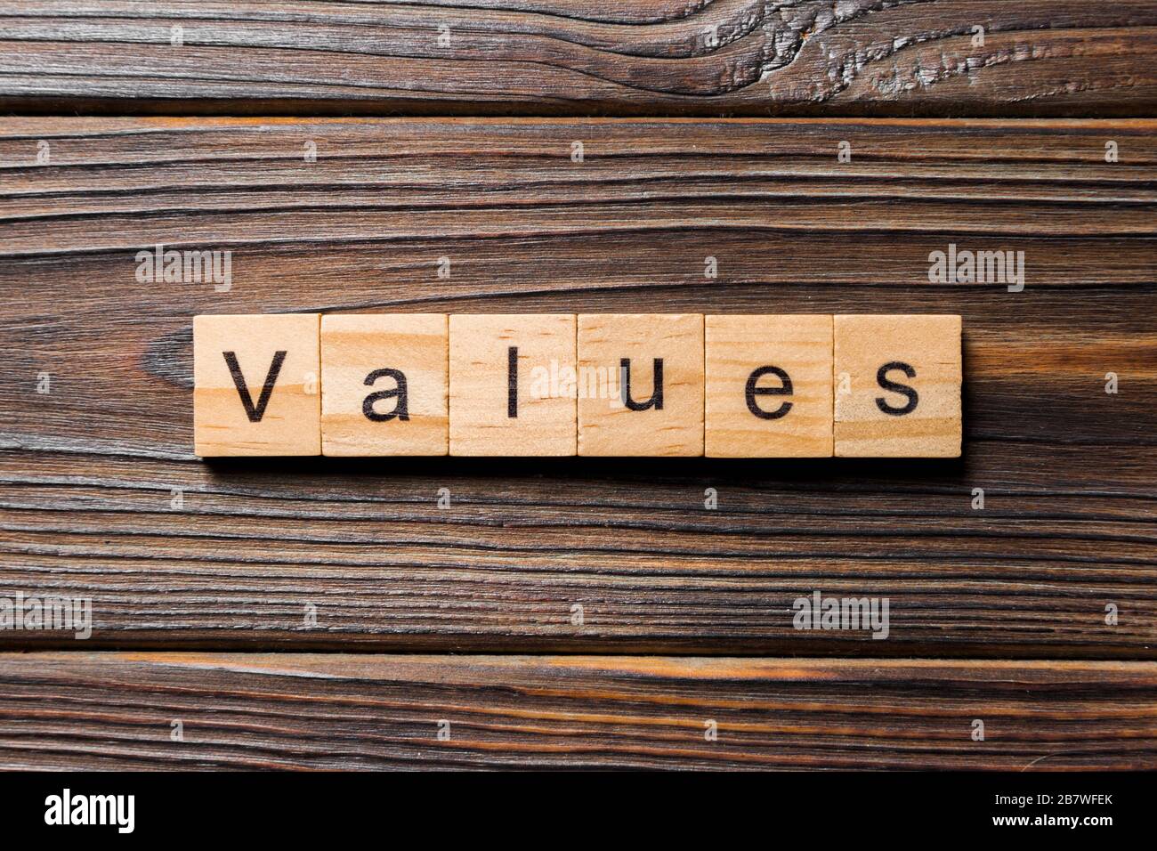 values word written on wood block. values text on table, concept Stock ...
