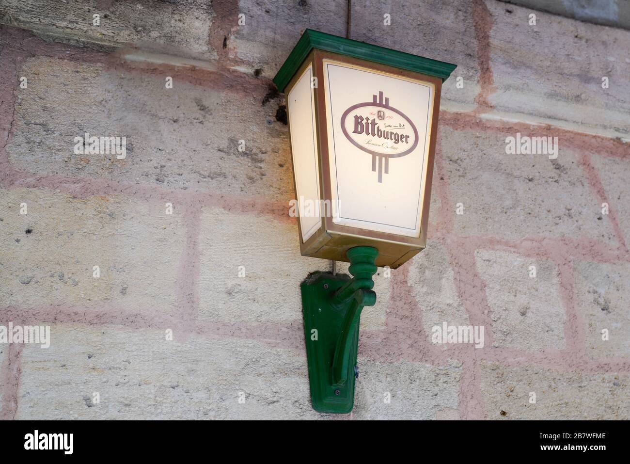 Bordeaux , Aquitaine / France - 03 11 2020 : Bitburger lamp wall logo ...