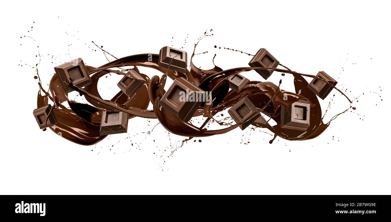 chocolate wave splashing with block, isolated on white Stock Photo - Alamy
