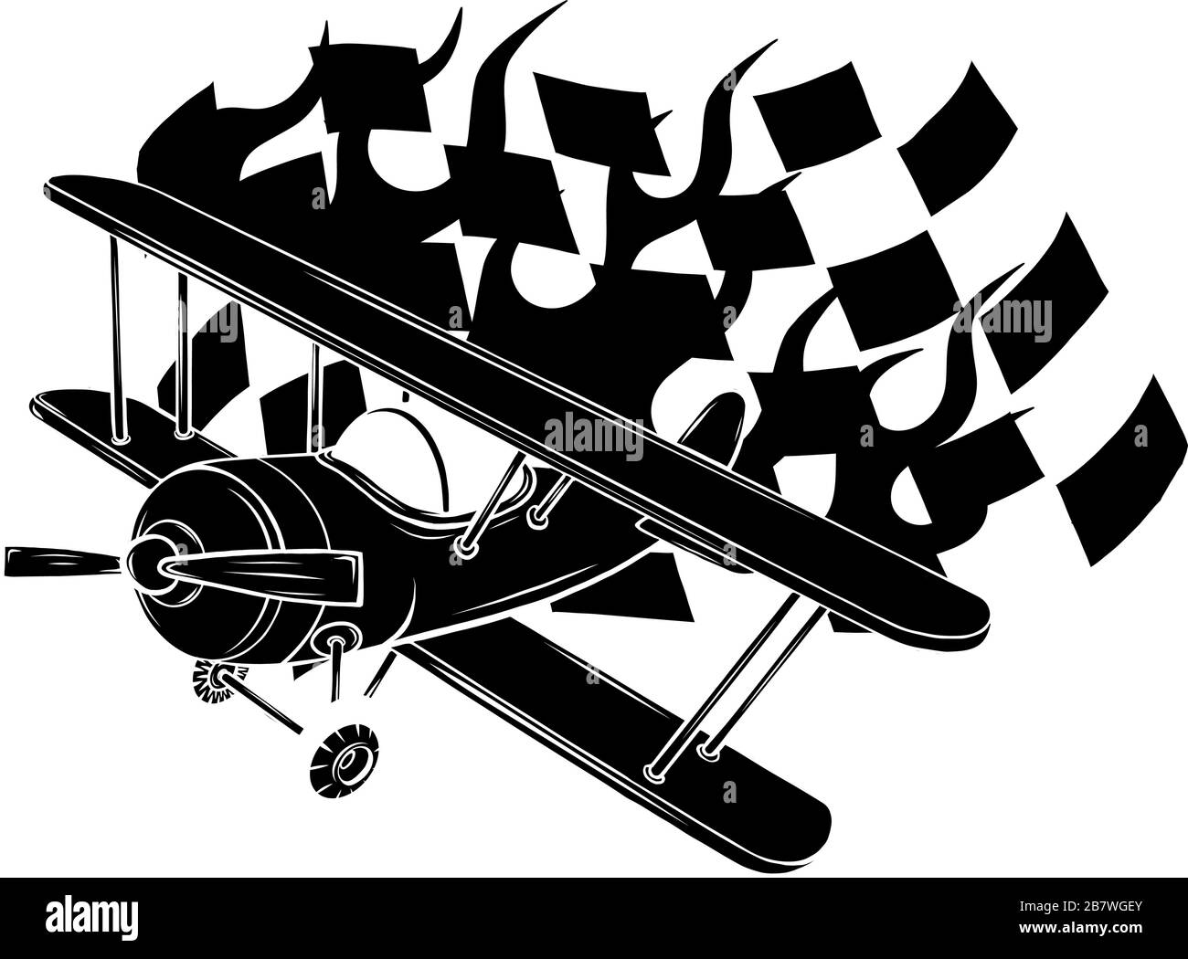Retro flat looking plane and emblem with wings, flame and propeller ...