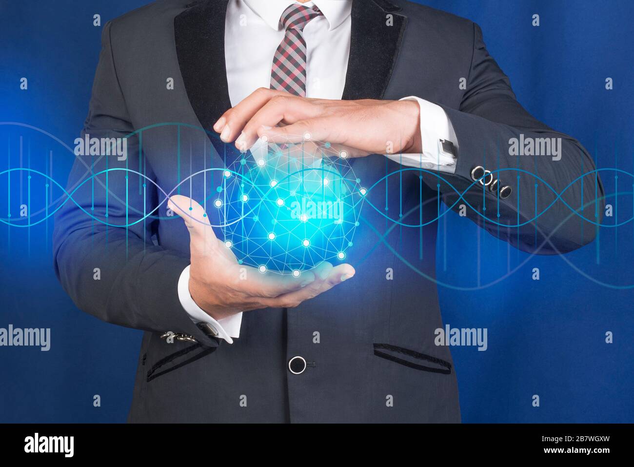 Professional holding networking concept in hands with digital ...