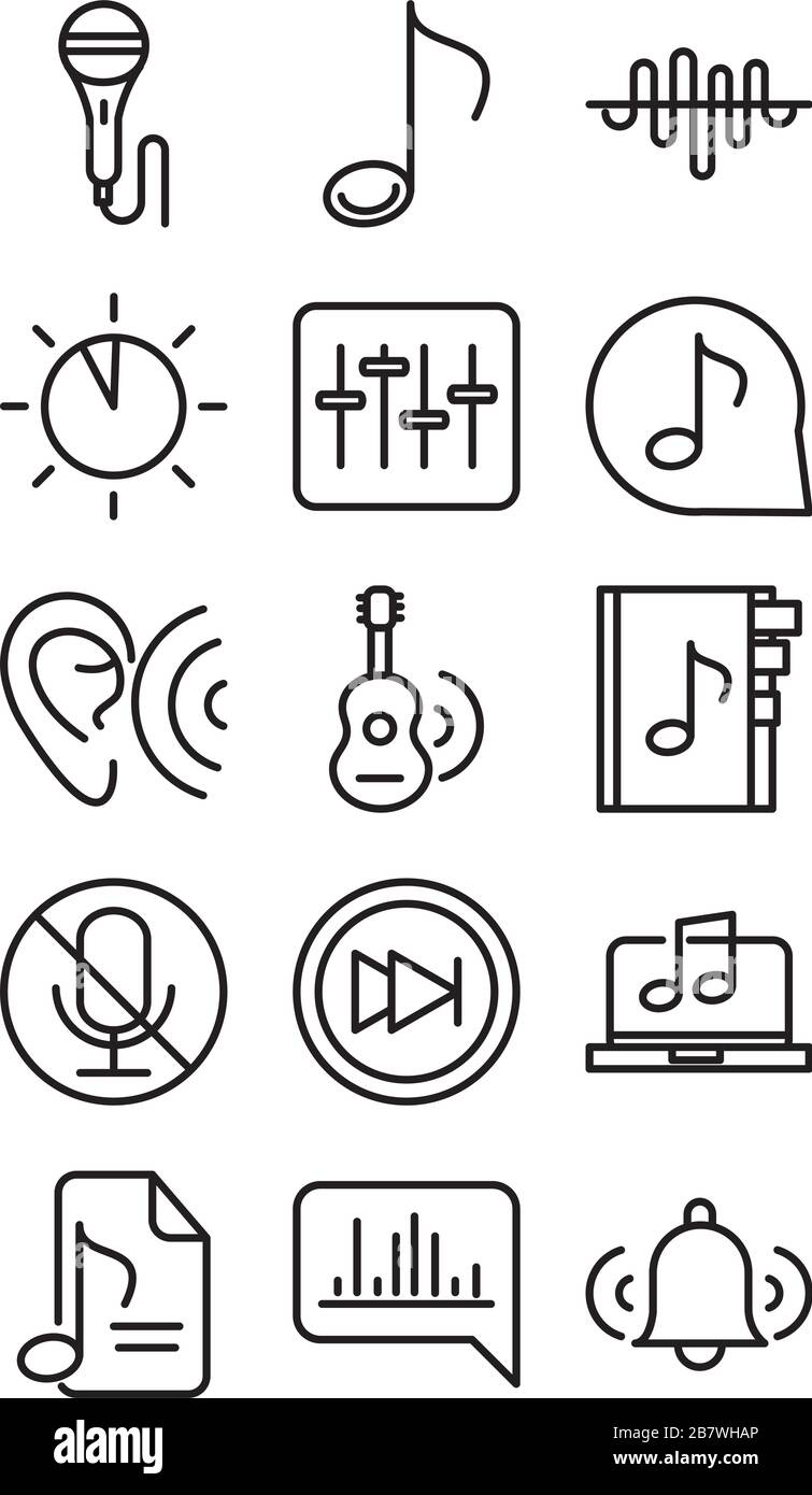sound audio volume music line style icons set vector illustration Stock ...