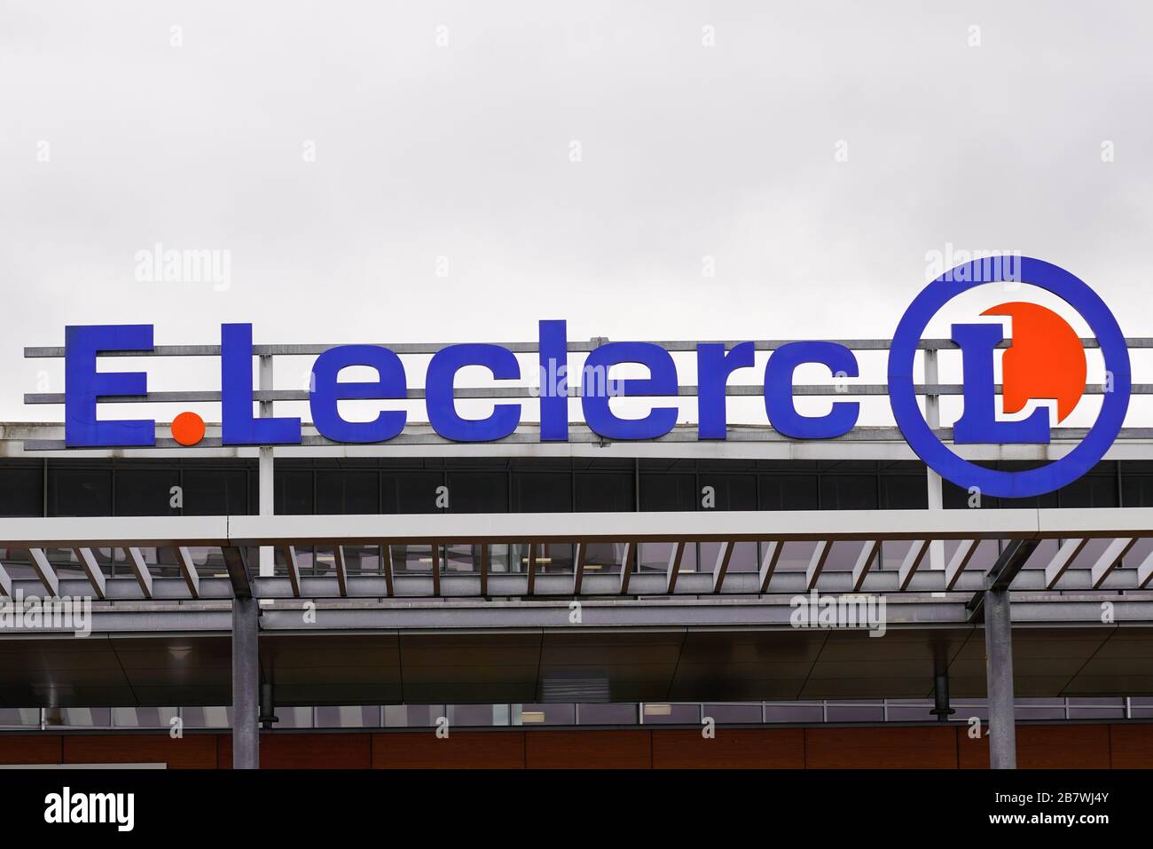 Bordeaux , Aquitaine / France - 02 20 2020 : Leclerc logo store wall ...