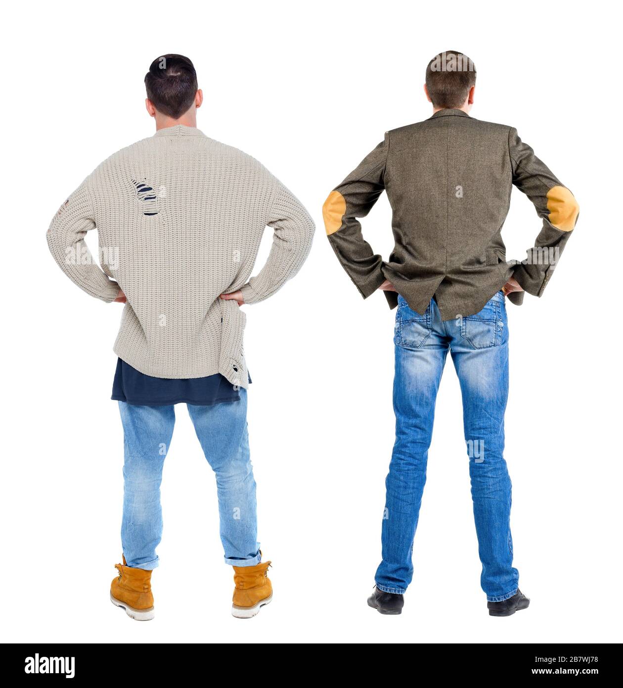 Back view two man in sweater. Rear view people collection. backside ...