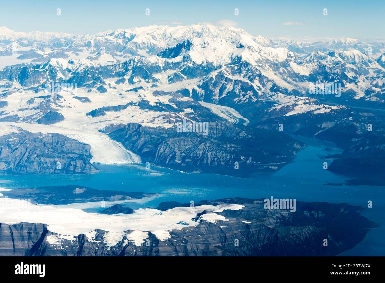 Aerial view of glacier in Alaska. Impressive winter natural landscape ...