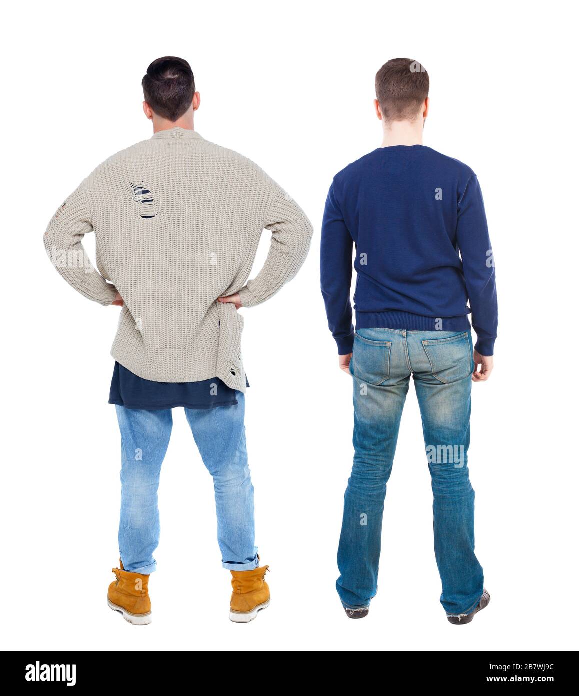 Back view two man in sweater. Rear view people collection. backside ...