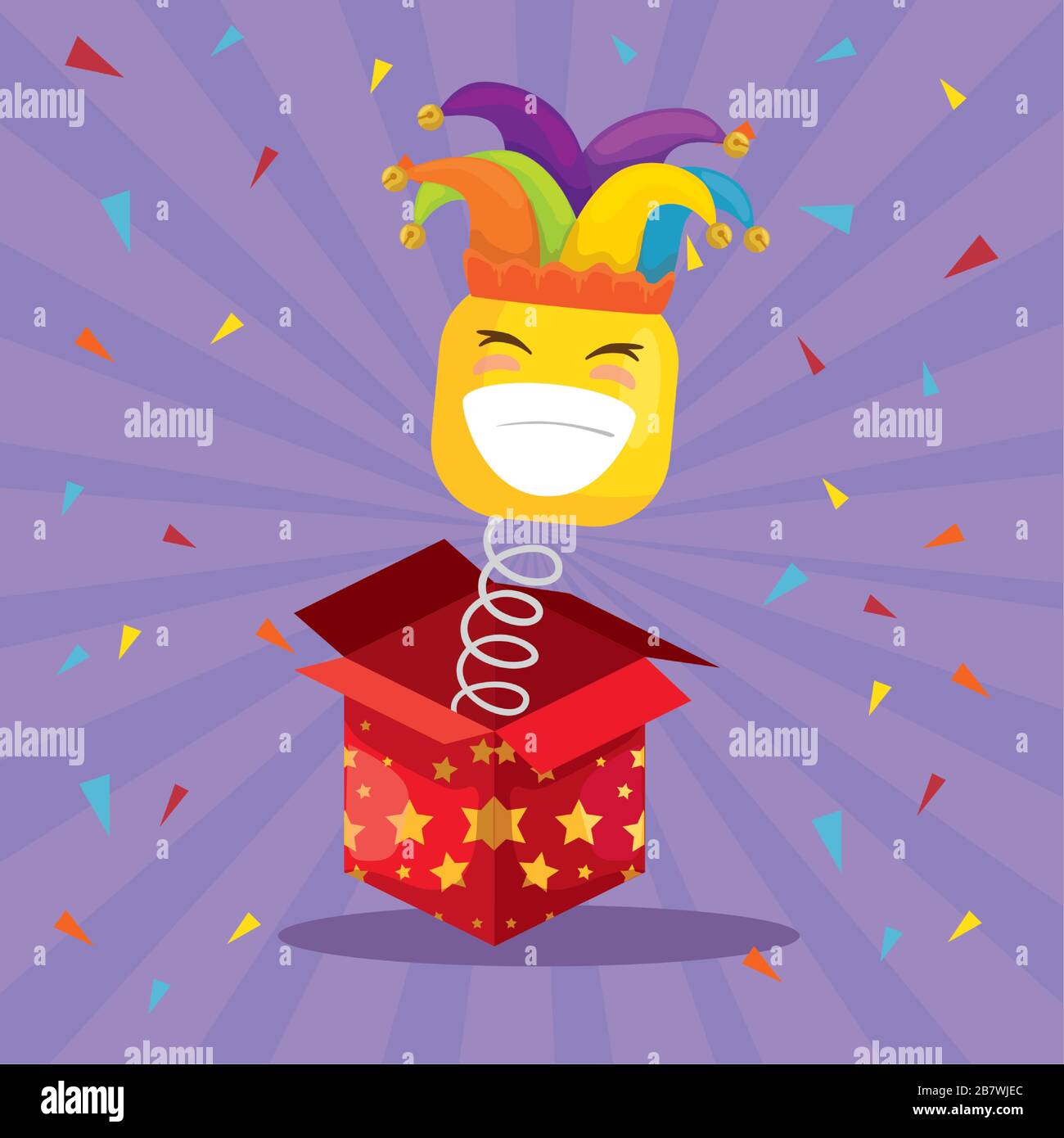 funny square emoticon smiling with hat buffon in box surprise Stock ...