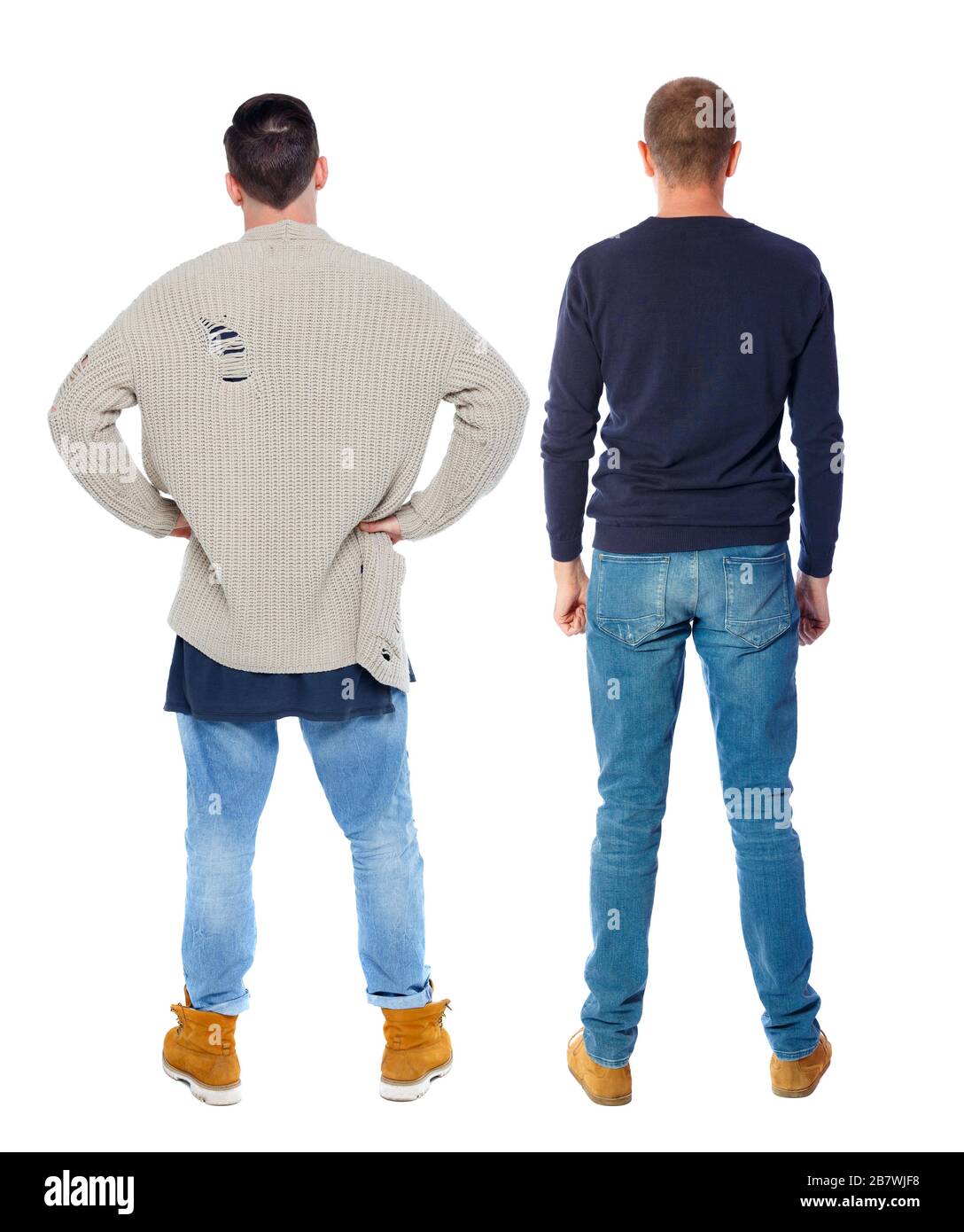 Back view two man in sweater. Rear view people collection. backside ...