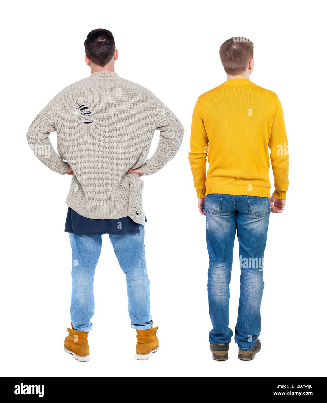 Back view two man in sweater. Rear view people collection. backside ...