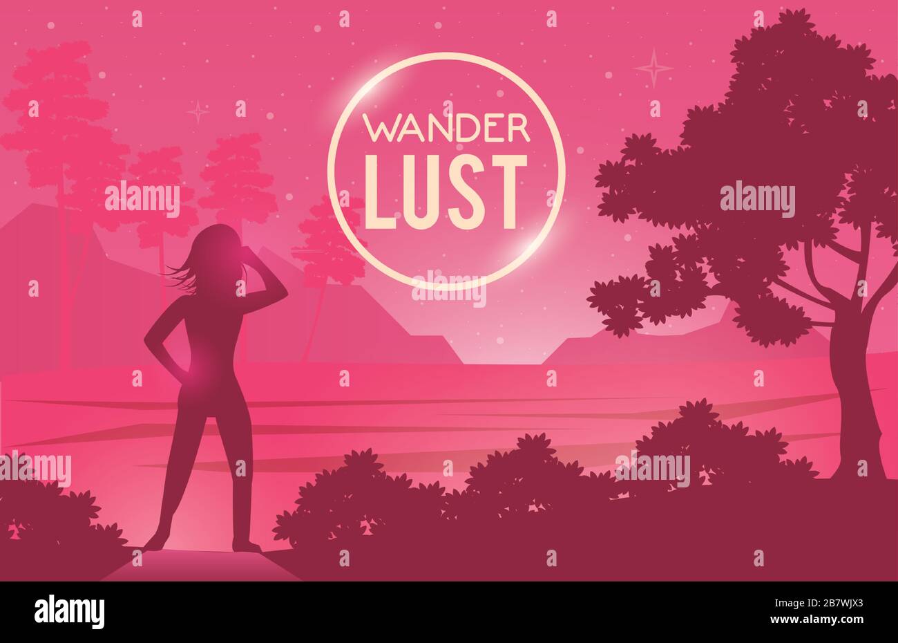 wanderlust poster with woman silhouette scene Stock Vector Image & Art ...