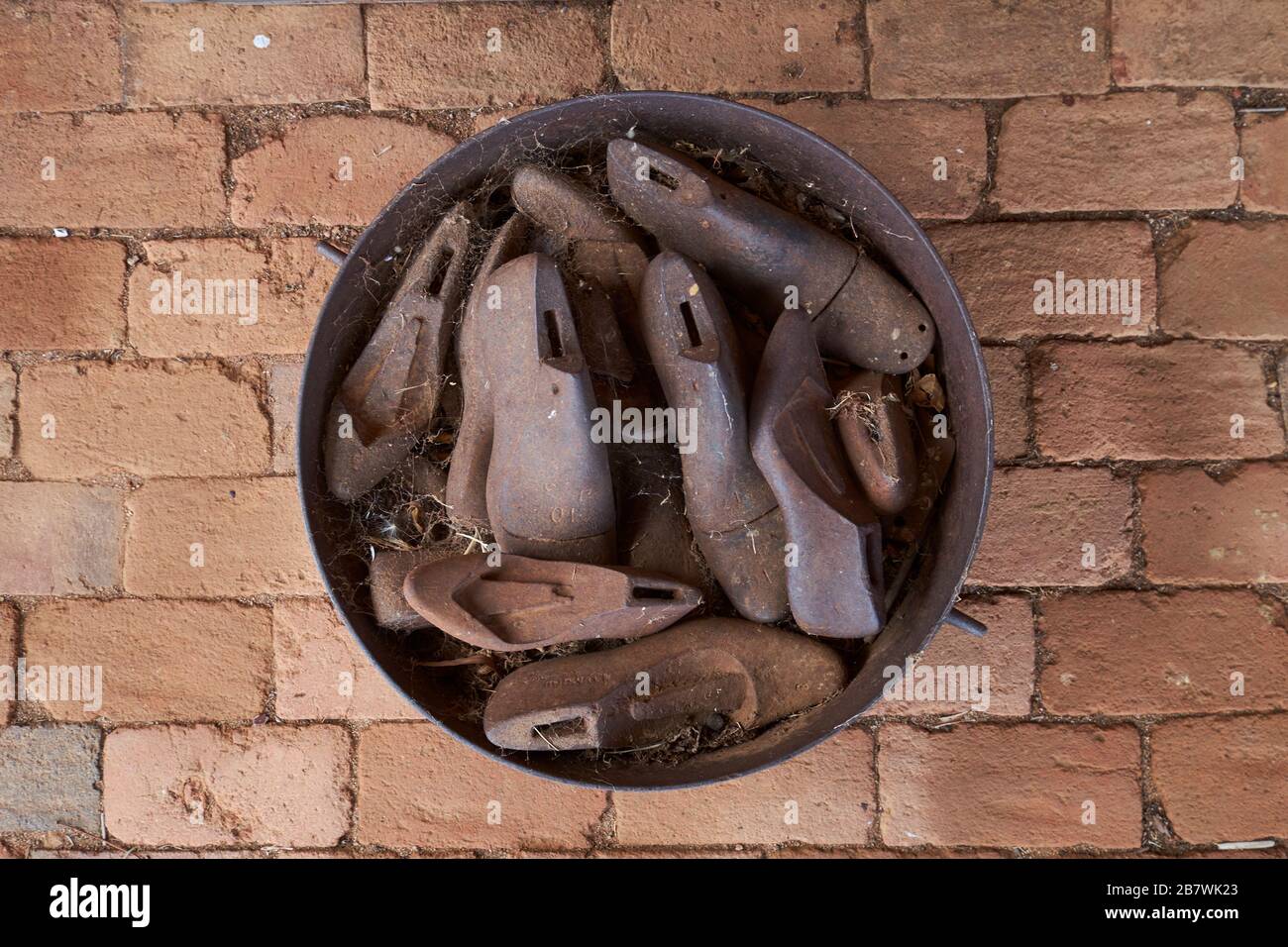 Steel shoe molds in a bucket at the Crawley mansion. At the Monte ...