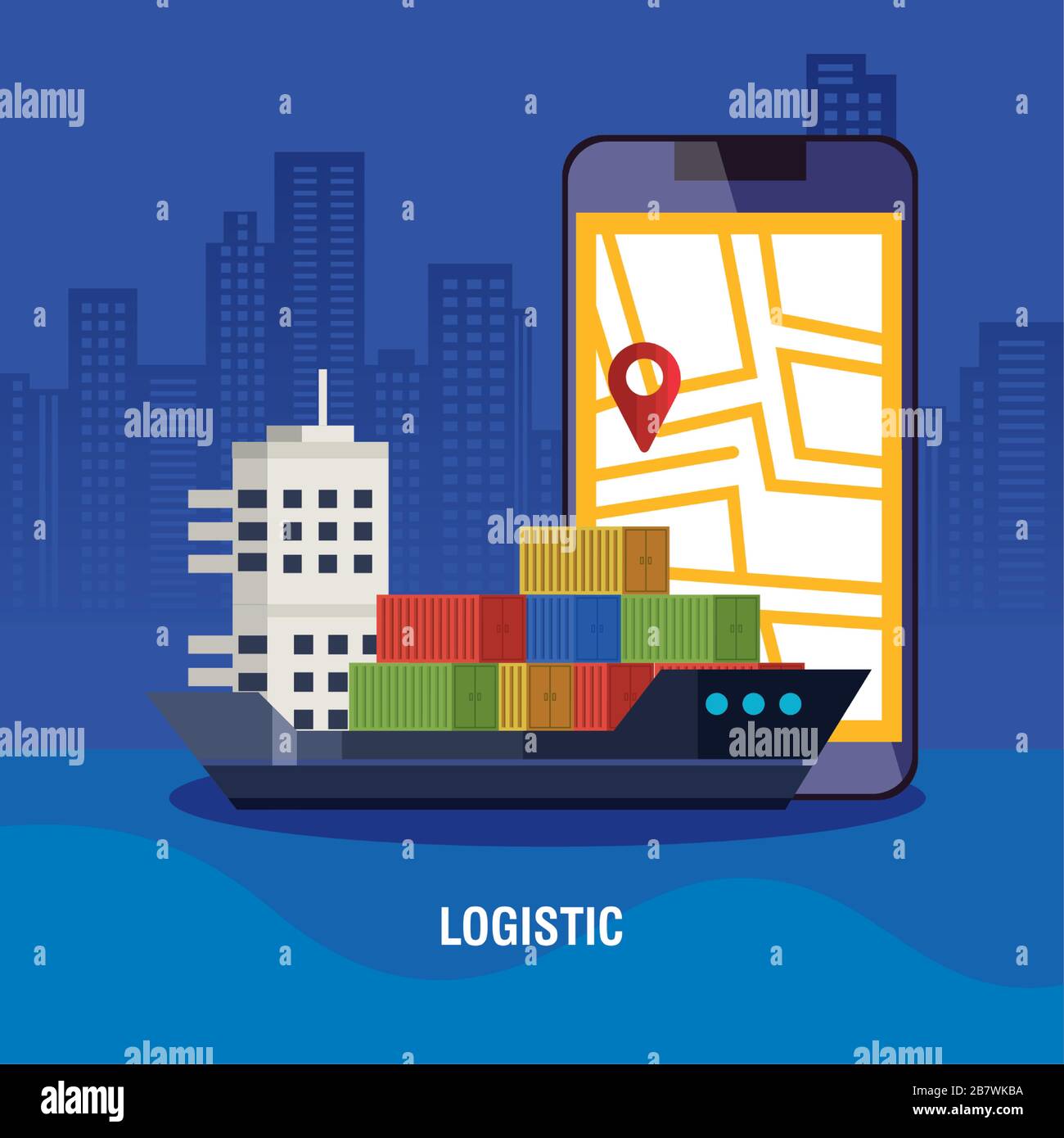 smartphone with map location app and cargo ship Stock Vector Image ...