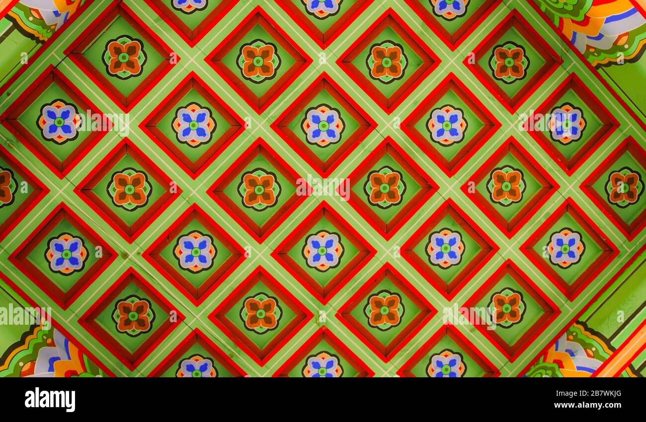 Geometric painting of ceiling in South Korea Stock Photo - Alamy