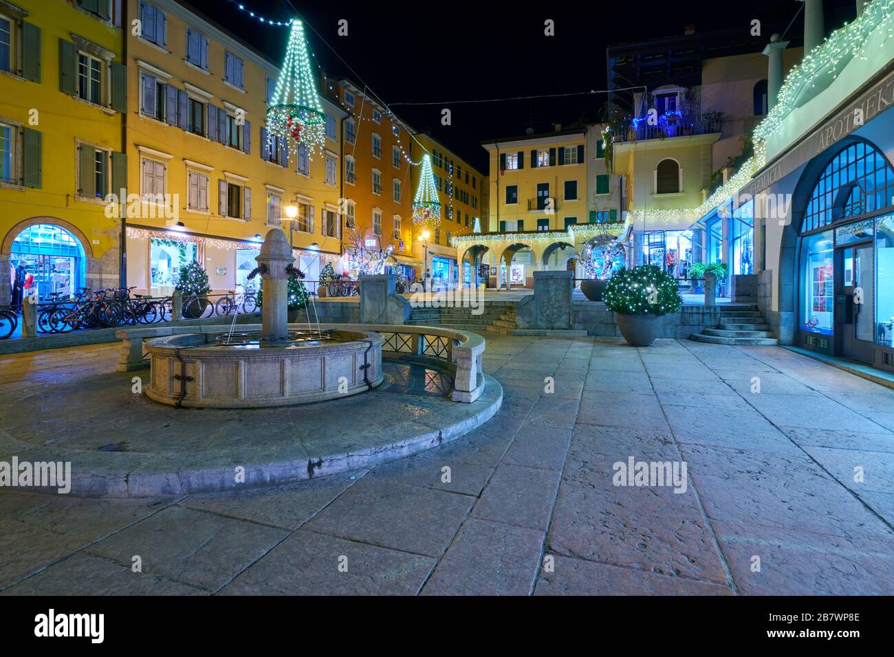 Riva del Garda,Lago di Garda ,Italy - 10 December 2019:Christmas lights ...