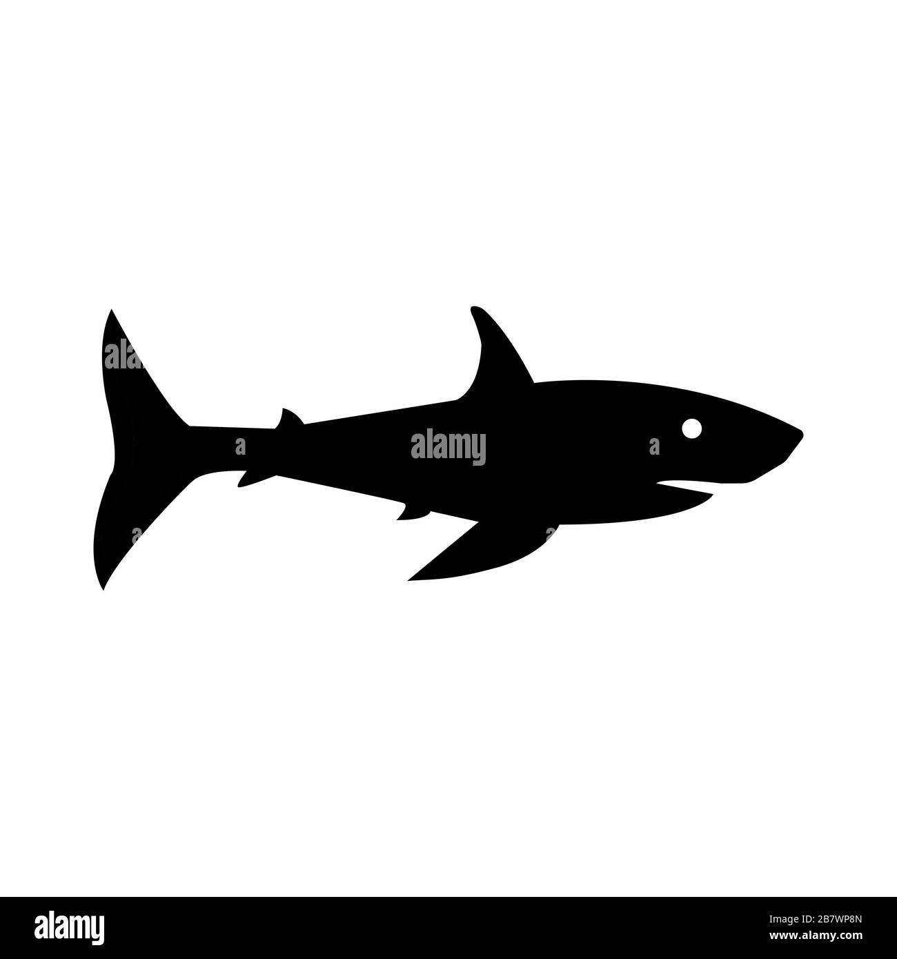 Vector illustration of a black silhouette shark. Isolated white ...