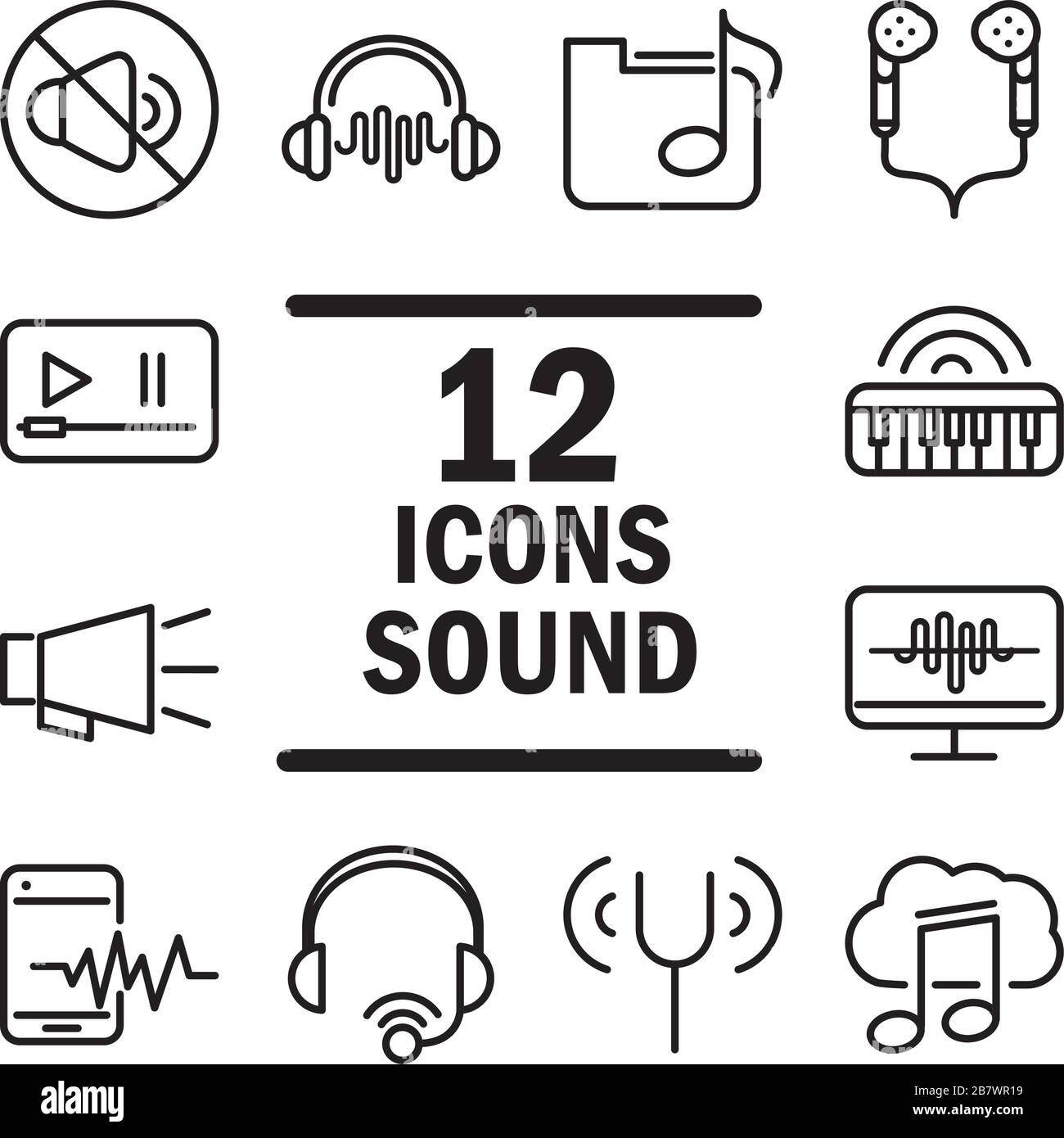 sound audio volume music line style icons set vector illustration Stock ...