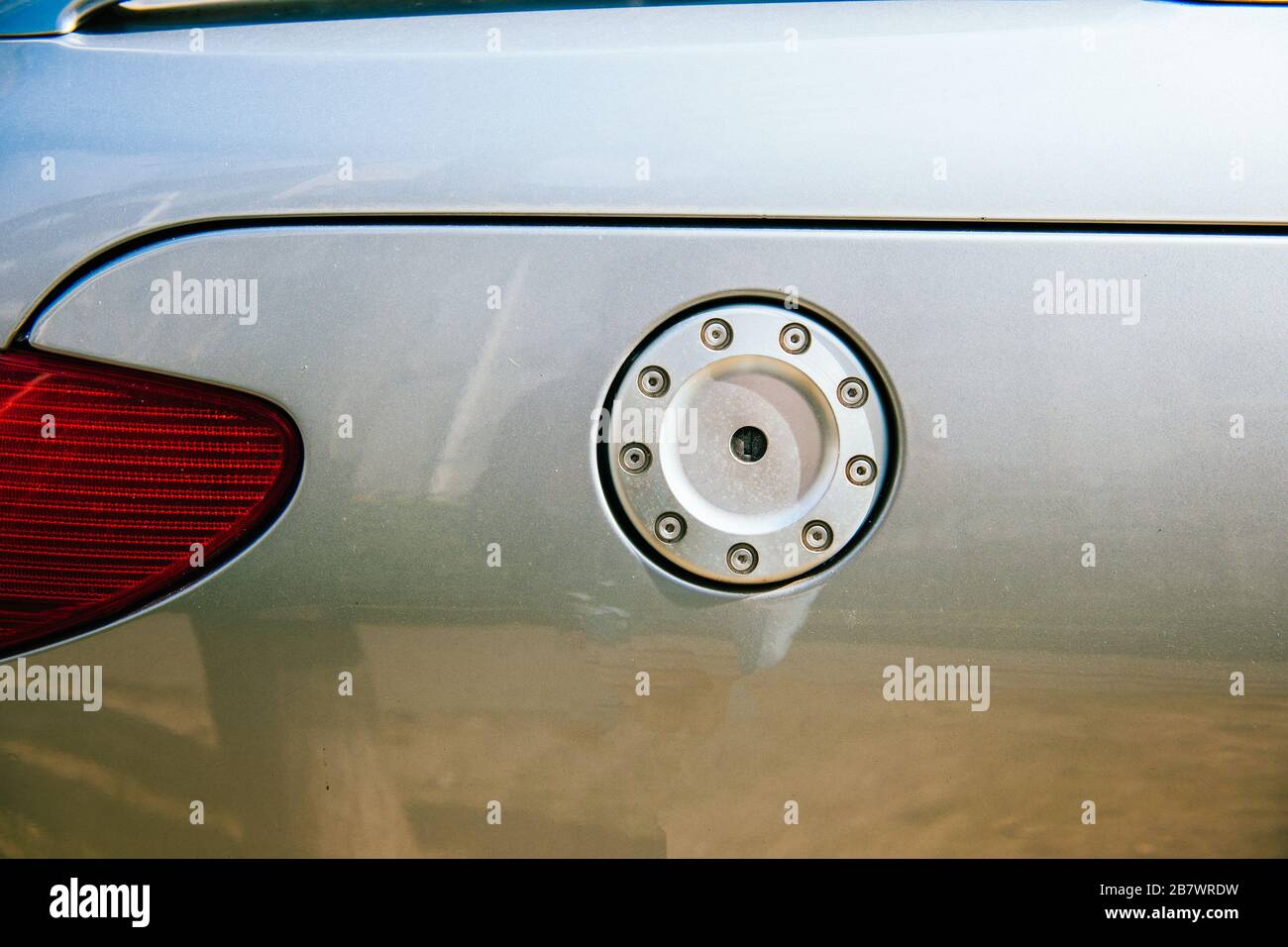 Close-up detail of new silver sport car with gas-tank door Stock Photo ...